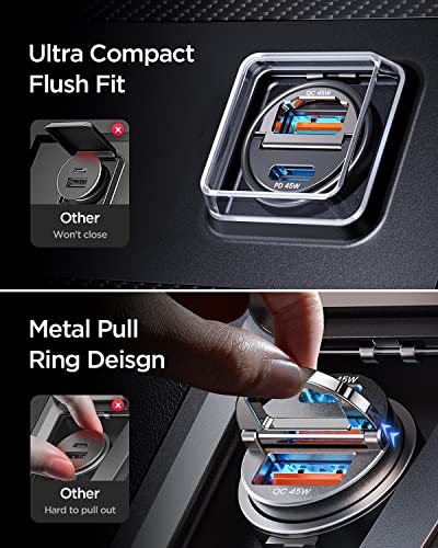 90W USB C Car Charger,2-Pack Super Mini Metal USB C Car Charger Fast Charging Adapter [PD+QC]&[Dual PD],MRGLAS Car Cigarette Lighter USB Charger Compatible with iPhone 14 13 Pro Max, iPad, Samsung