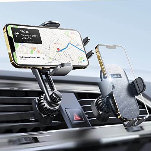 LISEN Phone Mount for Car [Enjoy Never Blocking] Universal Car Phone Holder Mount [Easily Install] Cell Phone Holder for Car [2 Mounting Options] Compatible for iPhone 14 13 Pro Samsung All Phones