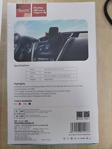 SooPii Wireless Car Charger Mount, 15W Qi Fast Charging, Auto-Clamping,2 Styles Air Vent Phone Holder Included, Compatible with iPhone 13/12/11,Samsung S21/S20 and Others