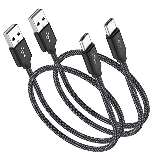 Short USB Type C Cable,OneKer(1ft 2-Pack) Portable USB-C Charger Nylon Braided Fast Charging Cord Compatible Samsung Galaxy S10 S9 S8 Plus Note 9 8,LG G5 G6 V20 30,Google Pixel 2 XL,Power Bank (Black)
