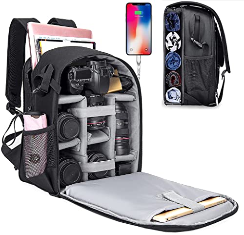 Cwatcun Camera Backpack with Extra Storage, DSLR SLR Water Resistant Camera Bag with 15.6" Laptop Compartment Fits Canon Nikon Sony Camera, Camera Case with Tripod Holder for Women Men Photographer