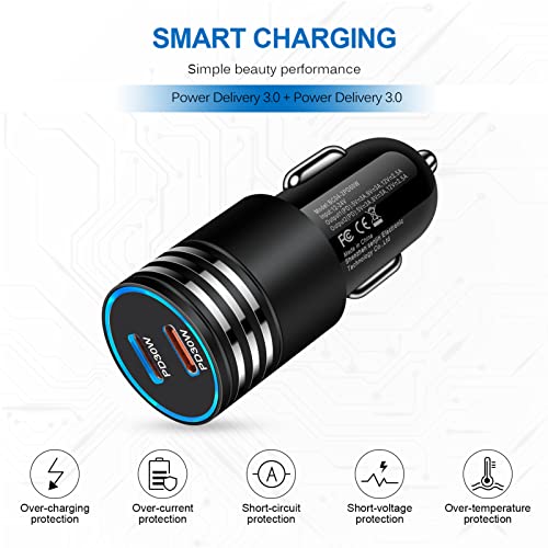 USB C Car Charger, 60W 2-Port PD Super Fast Car Charging Adapter+6FT Type C to C Cable for Samsung Galaxy S23/S23+/S23 Ultra/S22/S22 Ultra/S22+/S21 FE/S20 A54 A14 A53 5G A13 A23 A03S A12 A32 A42 A52