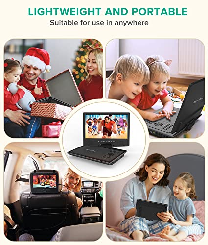 WONNIE 12.5" Portable DVD Player Car Headrest Video Players with 10.5" Swivel Screen, Car Headrest Holder, 5-Hours Rechargeable Battery, Regions Free, Support USB/SD Card/Sync TV