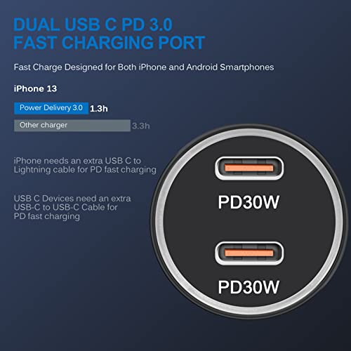 USB C Car Charger, 60W 2-Port PD Super Fast Car Charging Adapter+6FT Type C to C Cable for Samsung Galaxy S23/S23+/S23 Ultra/S22/S22 Ultra/S22+/S21 FE/S20 A54 A14 A53 5G A13 A23 A03S A12 A32 A42 A52