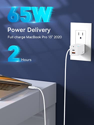USB C Charger, Baseus 65W USB C Wall Charger, 3 Ports Foldable GaN Charger, Fast Charger for iPhone 14/Pro Max/SE/11/XR/XS, Samsung S22+/S22, MacBook Pro/Air, iPad, Laptops, Pixel 7, Steam Deck