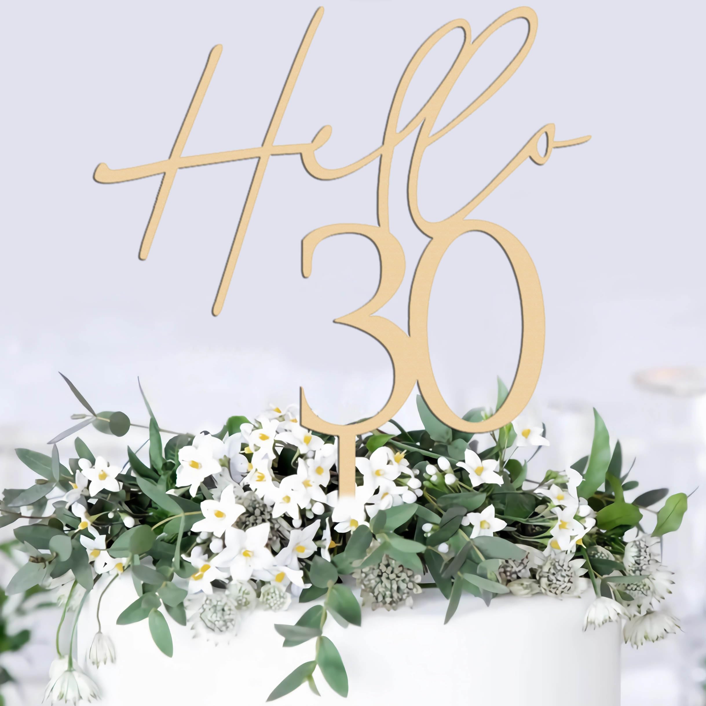 MRAPPY Hello 30 Cake Topper - Wooden 30th Birthday Cake Decorations, Happy 30th Birthday Cake Topper for women or men - 30 Wedding Anniversary Party Cake Decor, Photo Booth Props