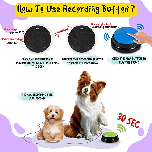 SUHSAI Dog Buttons for Communication, Pet Training Buzzer 30 Second Records & Playback, Voice Recorder and Speaking Button, Dog Talking Button for Pet, Cat, Dog (Pack of 4)
