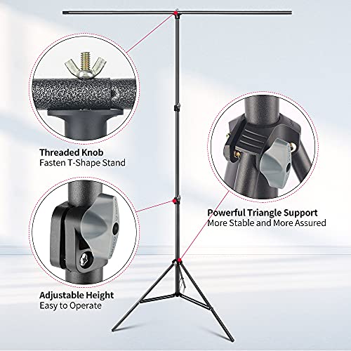 Hemmotop T Shape Backdrop Stand Portable 5ft Wide 6.5ft Tall, Green Screen Stand Adjustable Photo Background Stand with 4 Clip Clamps and Carry Bag for Video Studio Parties