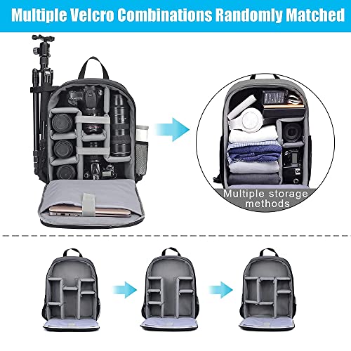 Cwatcun Camera Backpack with Extra Storage, DSLR SLR Water Resistant Camera Bag with 15.6" Laptop Compartment Fits Canon Nikon Sony Camera, Camera Case with Tripod Holder for Women Men Photographer
