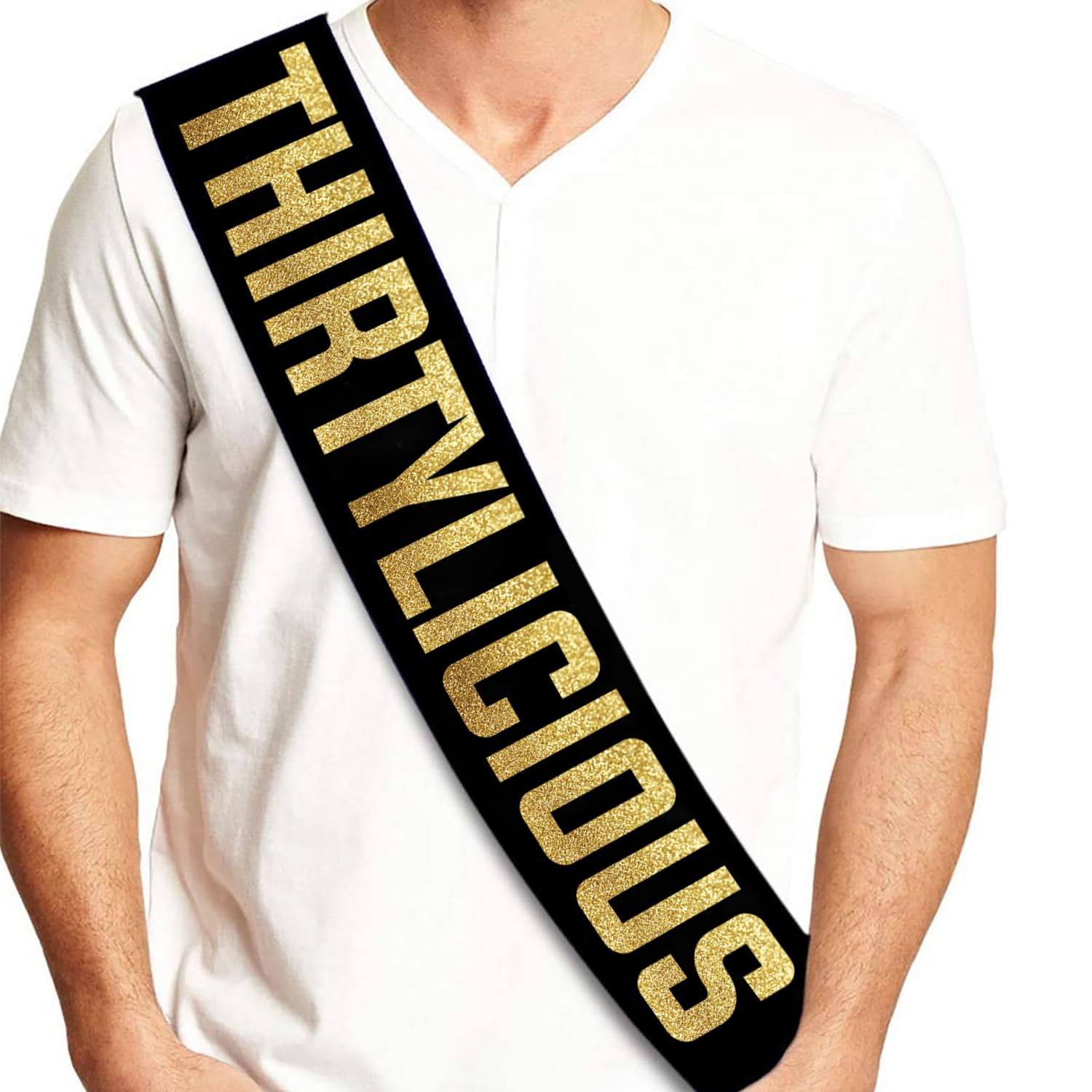 Thirtylicious Black and Gold Glitter Satin Sash - Happy 30th Birthday Party Supplies, Ideas and Decorations