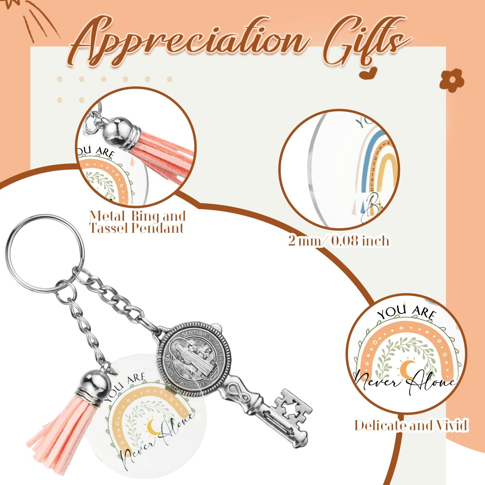 Unittype Boho Rainbow Key Chain Inspirational Keychain Thank You Gifts for Coworkers Appreciation Acrylic Tassels Keychain (100 Pcs)