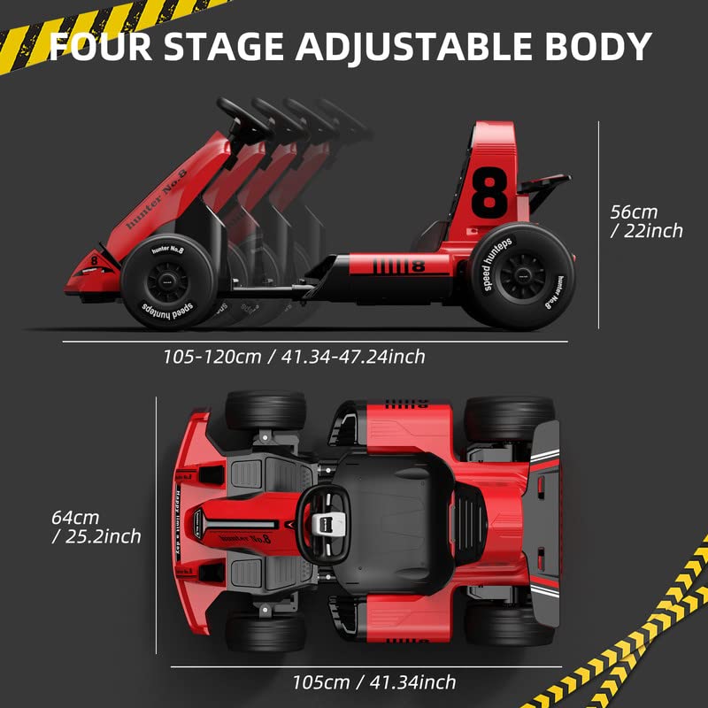 KORIMEFA Go Kart for Kids Go Carts for Kids Ages 4-8 Kids Pedal Go Kart Big Wheels for Kids Boys Girls with Bluetooth/Fm Adjustable& Remote Control
