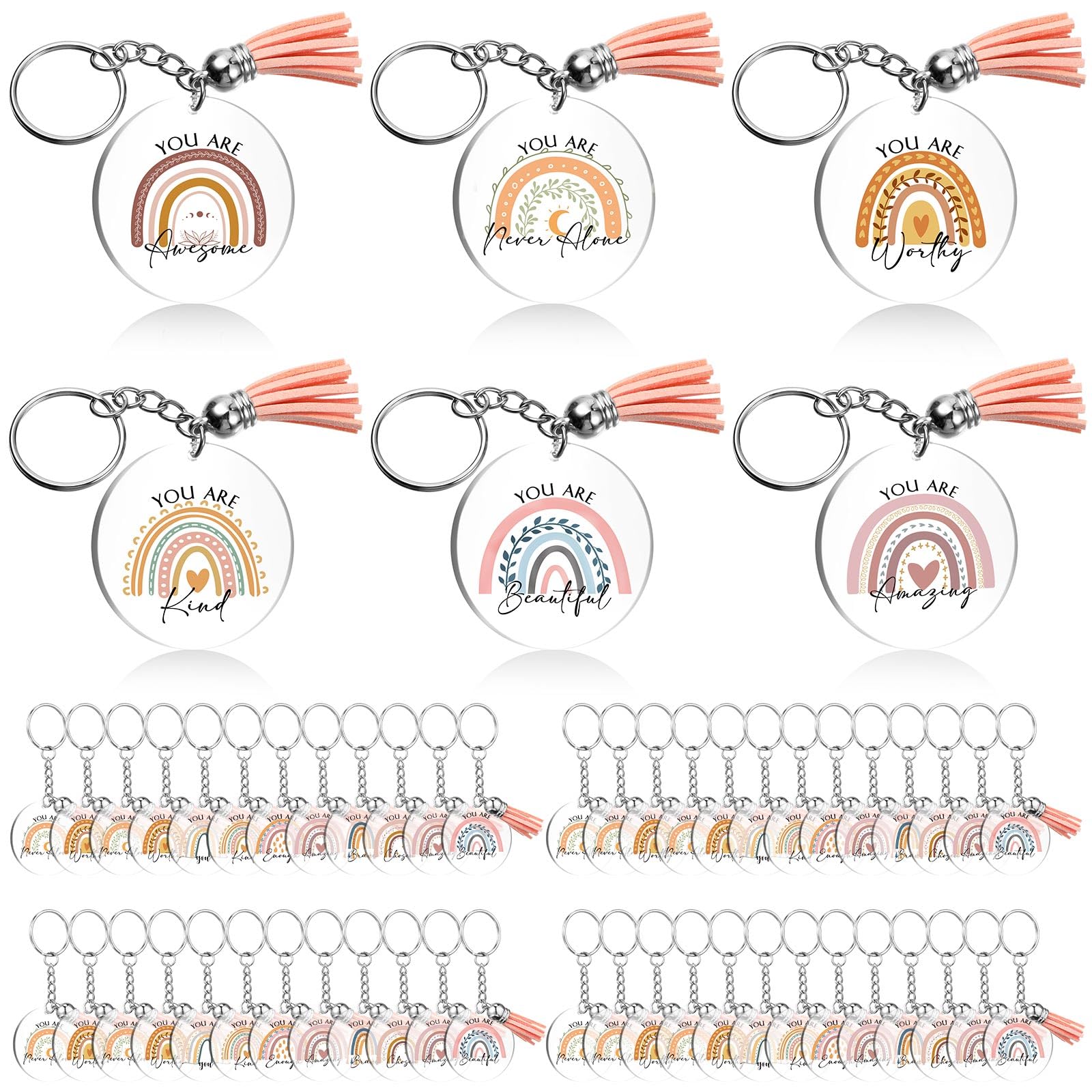 Unittype Boho Rainbow Key Chain Inspirational Keychain Thank You Gifts for Coworkers Appreciation Acrylic Tassels Keychain (100 Pcs)