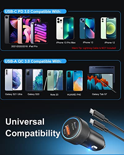 USB C Car Charger 2-Pack, Eversame 36W PD3.0 & QC3.0 Dual USB Fast Car Charger Adapter for Samsung Galaxy S22/S21/Google Pixel 6/iPhone 14/14 Pro Max/14 Pro/14 Plus/13/12/iPad Pro-6FT C-C Cable-Black