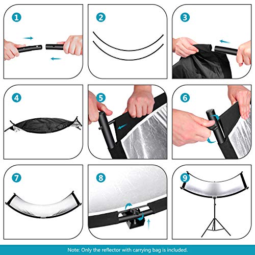 Neewer Clamshell Light Reflector Diffuser with Carrying Bag, 66βΓ24β/155x61cm Photography Curved Lighting Reflector for Photo Studio Photography, Black/White/Gold/Silver Colors (Stand Not Included)