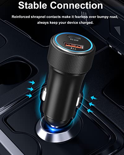 USB C Car Charger 2-Pack, Eversame 36W PD3.0 & QC3.0 Dual USB Fast Car Charger Adapter for Samsung Galaxy S22/S21/Google Pixel 6/iPhone 14/14 Pro Max/14 Pro/14 Plus/13/12/iPad Pro-6FT C-C Cable-Black