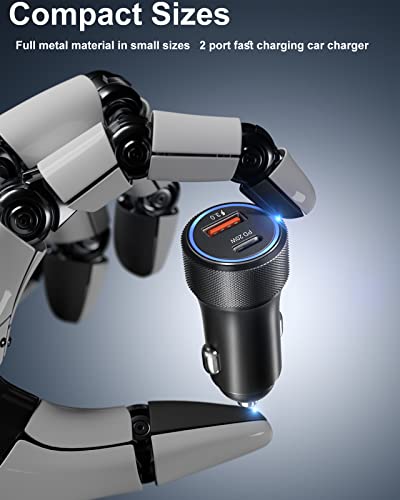 USB C Car Charger 2-Pack, Eversame 36W PD3.0 & QC3.0 Dual USB Fast Car Charger Adapter for Samsung Galaxy S22/S21/Google Pixel 6/iPhone 14/14 Pro Max/14 Pro/14 Plus/13/12/iPad Pro-6FT C-C Cable-Black