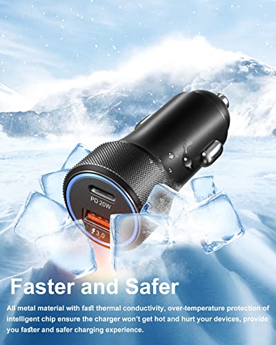 USB C Car Charger 2-Pack, Eversame 36W PD3.0 & QC3.0 Dual USB Fast Car Charger Adapter for Samsung Galaxy S22/S21/Google Pixel 6/iPhone 14/14 Pro Max/14 Pro/14 Plus/13/12/iPad Pro-6FT C-C Cable-Black