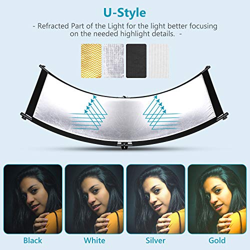 Neewer Clamshell Light Reflector Diffuser with Carrying Bag, 66βΓ24β/155x61cm Photography Curved Lighting Reflector for Photo Studio Photography, Black/White/Gold/Silver Colors (Stand Not Included)