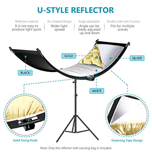 Neewer Clamshell Light Reflector Diffuser with Carrying Bag, 66βΓ24β/155x61cm Photography Curved Lighting Reflector for Photo Studio Photography, Black/White/Gold/Silver Colors (Stand Not Included)