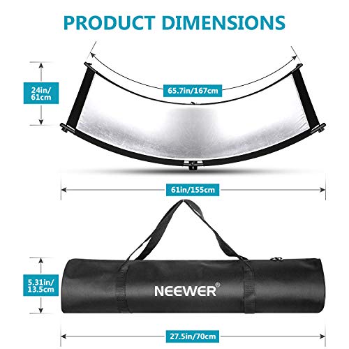 Neewer Clamshell Light Reflector Diffuser with Carrying Bag, 66βΓ24β/155x61cm Photography Curved Lighting Reflector for Photo Studio Photography, Black/White/Gold/Silver Colors (Stand Not Included)