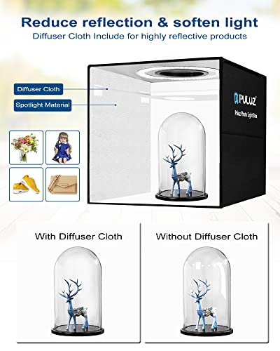 Upgraded PULUZ Photo Studio Light Box 16"/40cm Portable Foldable Photo Light Tent, Professional Tri-Color Dimmable Shooting Tent Kit with 144 LED Lights & 6 Backgrounds (12 Colors)