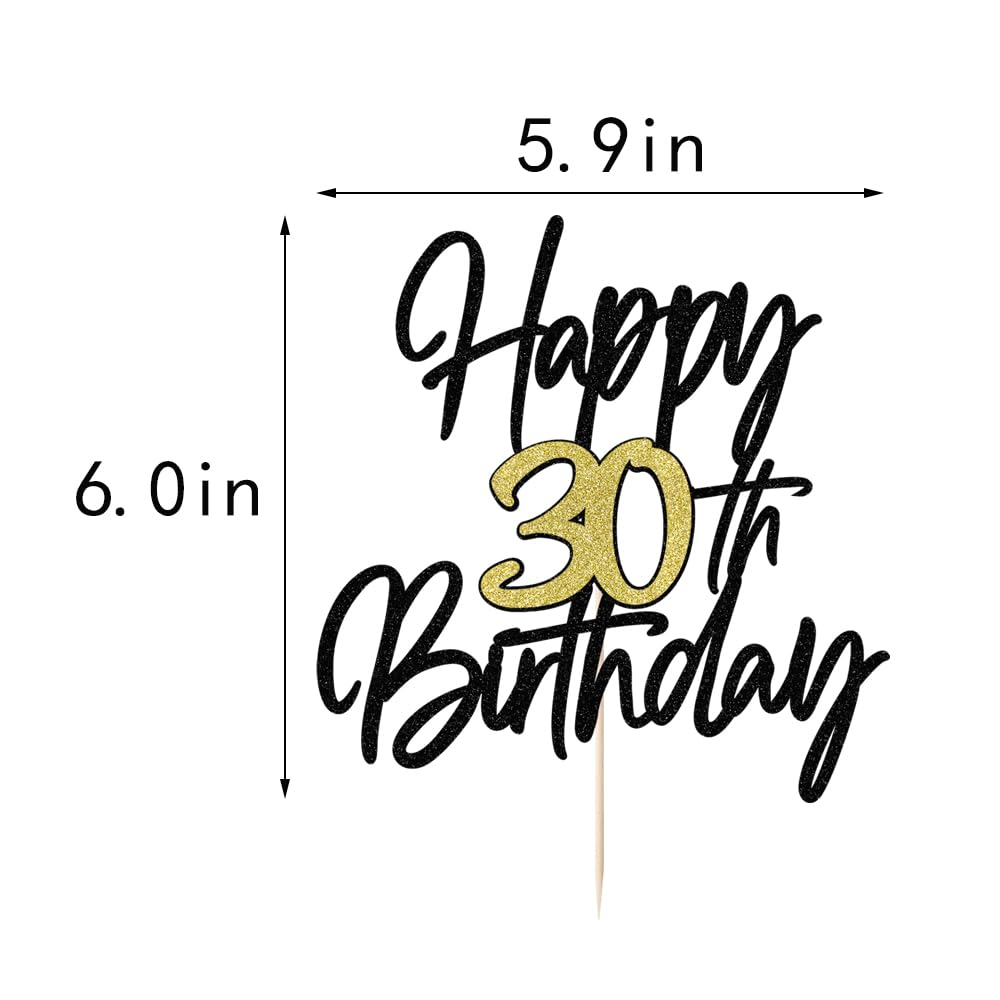 Black and gold happy 30th birthday cake Topper,Flash 30th birthday party cake decorations,happy birthday cake decoration 30th birthday party decoration gift plugin (30-1)