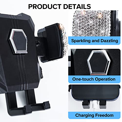 Bling Car Phone Holder,Bling Crystal Car Phone Holder,360°Adjustable Crystal Auto Phone Mount ,Bling Universal Phone Mount Holder Long Arm Suction Cup Phone Holder for Car Dashboard Windshield (White)