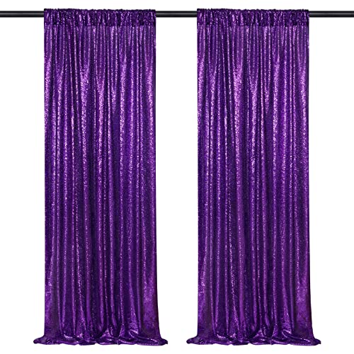 Purple Sequin Backdrop 2 Panels 2FTx8FT Glitter Party Backdrop Curtains Photo Background for Wedding Baby Shower Stage Decorations