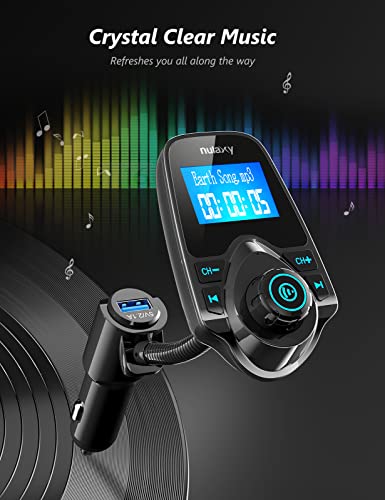 Nulaxy Wireless in-Car Bluetooth FM Transmitter Radio Adapter Car Kit W 1.44 Inch Display Supports TF/SD Card and USB Car Charger for All Smartphones Audio Players-KM18
