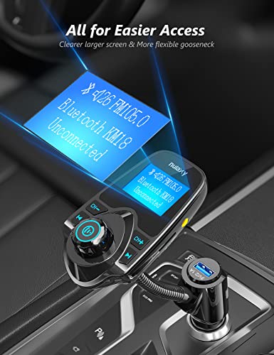 Nulaxy Wireless in-Car Bluetooth FM Transmitter Radio Adapter Car Kit W 1.44 Inch Display Supports TF/SD Card and USB Car Charger for All Smartphones Audio Players-KM18