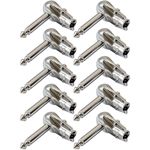 GLS Audio 1/4" Right Angle Plugs TS Mono Flat Low Profile Pancake Style for Speaker Cables, Patch Cables, Snakes - Male 1/4 Inch Phono 6.3mm Phone Plug Bulk - 10 Pack