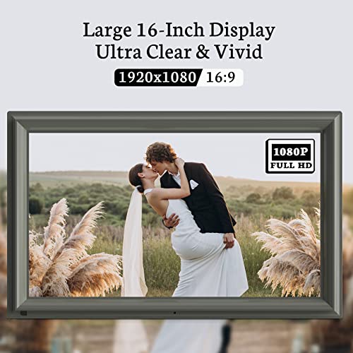 BSIMB 16-Inch 32GB FHD Large WiFi Digital Photo Frame 1920 x 1080 IPS Touch Screen Smart Picture Frame, Remote Control, Auto-Rotate, Wall-Mounted, Easy Setup to Share Photos and Videos via App&Email