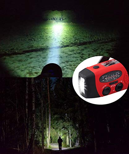 Handsider Solar Hand Crank Self Powered Survival Emergency AM FM NOAA Weather Radio with Led Flashlight, 2000mAh Power Bank for Cellphone Smartphone
