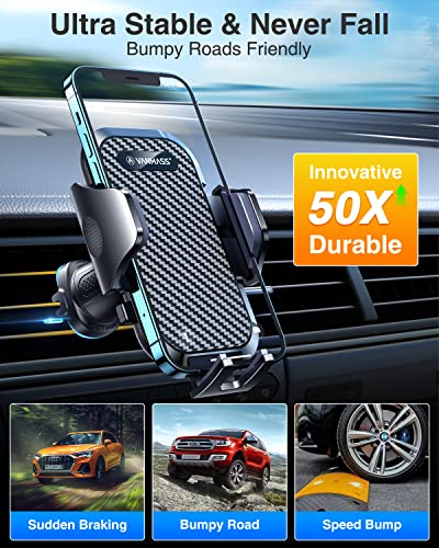 VANMASS Upgraded Car Vent Phone Mount [Patent Steel-Hook] Air Vent Holder Clip Sturdiest Shockproof Universal Mobile Cell Phone Mount Handsfree Stand Cradle for iPhone 14 13 Samsung Galaxy,Black