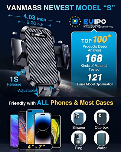 VANMASS Upgraded Car Vent Phone Mount [Patent Steel-Hook] Air Vent Holder Clip Sturdiest Shockproof Universal Mobile Cell Phone Mount Handsfree Stand Cradle for iPhone 14 13 Samsung Galaxy,Black