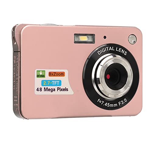 Digital Camera, 4K Ultra HD Mini Camera 48MP 2.7in Screen, USB Rechargeable, Compact Camera Pocket Camera with 8X Digital Zoom for Kid's Gifts (Pink)