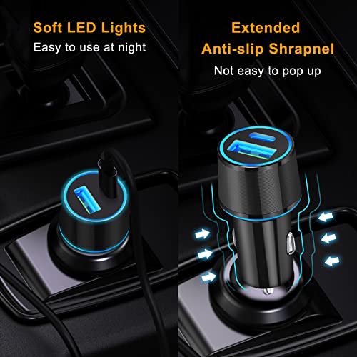 35W PD USB C Car Charger,Looptimo Type C Fast Charging Cigarette Lighter Adapter(2 Pack), Power Delivery 3.0 and 3A USB A Dual Port Compatible for Apple iPhone 14 Pro Max/14 Plus/14 Pro/13/12/11/XS/XR