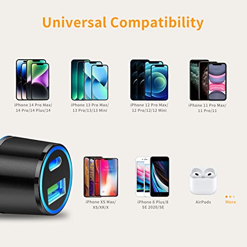 35W PD USB C Car Charger,Looptimo Type C Fast Charging Cigarette Lighter Adapter(2 Pack), Power Delivery 3.0 and 3A USB A Dual Port Compatible for Apple iPhone 14 Pro Max/14 Plus/14 Pro/13/12/11/XS/XR