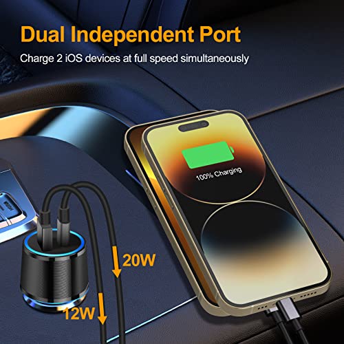 35W PD USB C Car Charger,Looptimo Type C Fast Charging Cigarette Lighter Adapter(2 Pack), Power Delivery 3.0 and 3A USB A Dual Port Compatible for Apple iPhone 14 Pro Max/14 Plus/14 Pro/13/12/11/XS/XR
