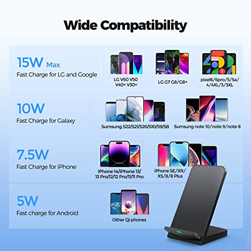 Wireless Charger [2 Pack], 15W Fast Wireless Charging Stand,Qi Wireless Charger Compatible with iPhone 13/12 /11Pro Max/XR/XS/X/8 Plus,Galaxy S21/S20/S10/S9/S8/Note 20/10,Google,LG,etc