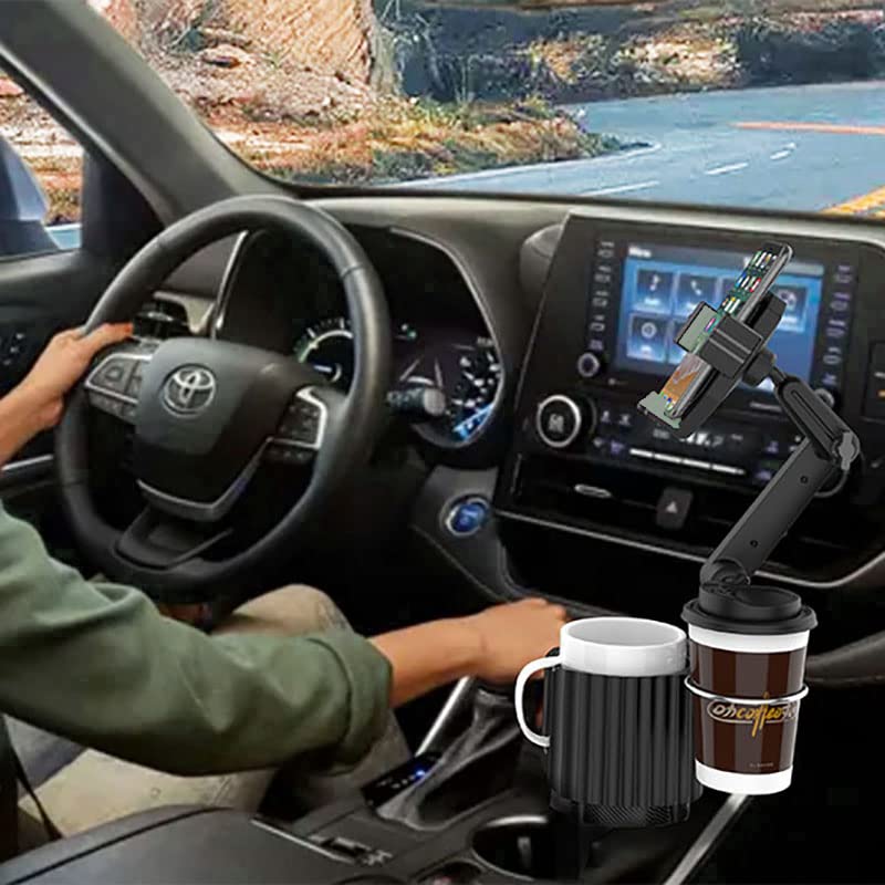 Pletmin Car Cup Holder Phone Mount: Universal Auto Cell Phone Stand with Drink Expand Cup Holder for SUV | Automobile |Compatible with iPhone & Samsung and Other Android Smartphone-Black