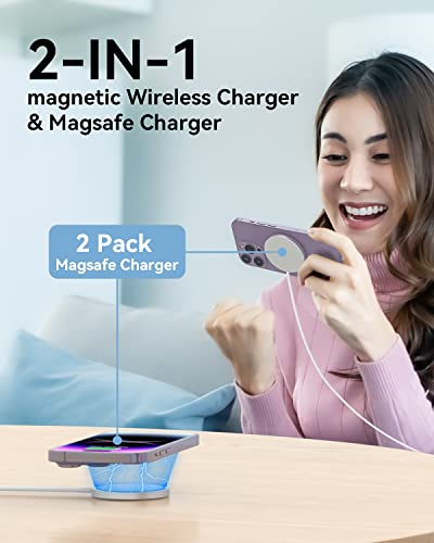 2 Pack Magnetic Wireless Charger 15W Fast Mag-Safe Charger for iPhone 14/13/12 Series and AirPods 3/2/Pro (Mag-Safe Charger Silver)