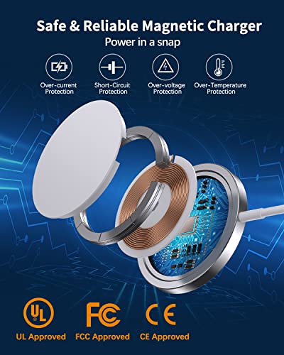 2 Pack Magnetic Wireless Charger 15W Fast Mag-Safe Charger for iPhone 14/13/12 Series and AirPods 3/2/Pro (Mag-Safe Charger Silver)
