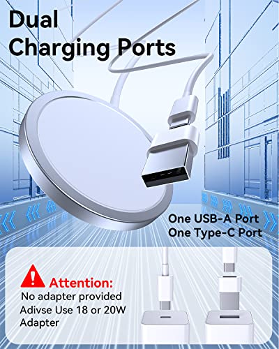 2 Pack Magnetic Wireless Charger 15W Fast Mag-Safe Charger for iPhone 14/13/12 Series and AirPods 3/2/Pro (Mag-Safe Charger Silver)