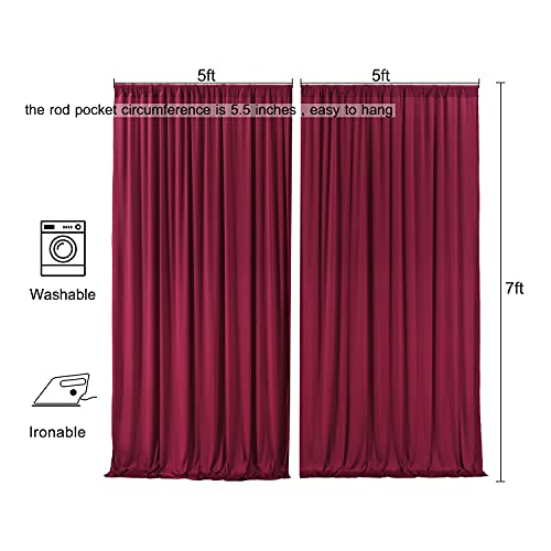 Burgundy Backdrop Curtain for Parties Wedding Wrinkle Free Maroon Photo Curtains Backdrop Drapes Fabric Decoration for Birthday Engagement Ceremony 5ft x 7ft,2 Panels
