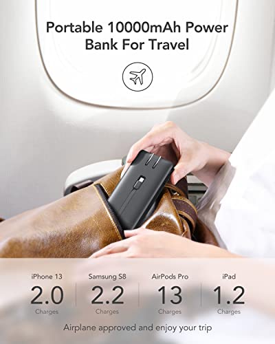 VRURC Portable Charger with Built-in Cables & AC Wall Plug, 22.5W Fast Charging 10000mAh Battery Pack(QC4.0 & PD3.0), USB C Power Bank with 4 Output 2 Input, Compatible with iPhone Samsung Android etc