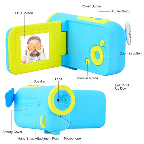 Kids Digital Camera, Practical Cute and Bright Color Kids HD Camera DIY Cartoon Stickers for Children Birthday Gift(Blue)