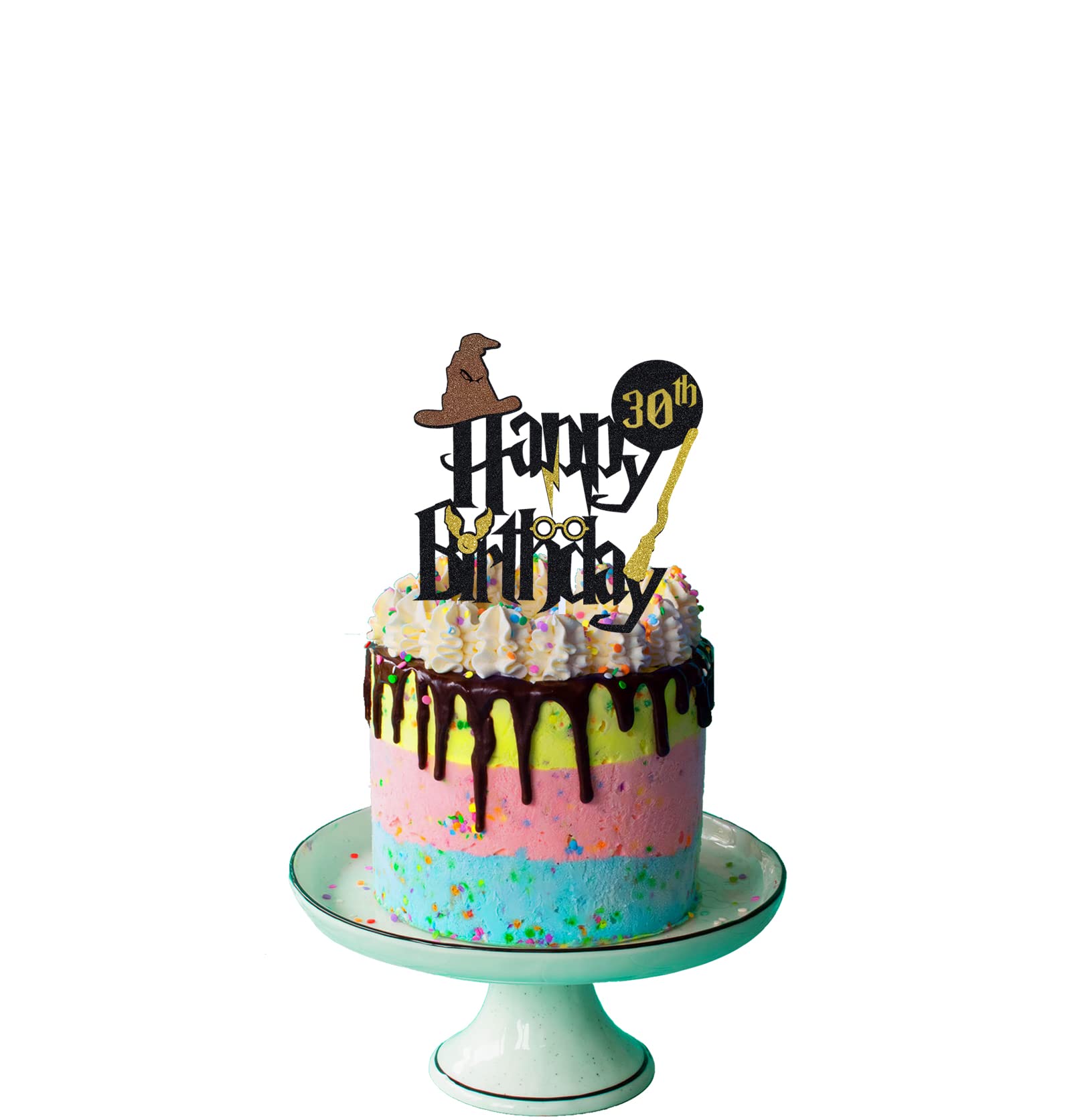 Wizard 30th Cake Topper, Boy and Girl 30 Happy Birthday Party Decoration - Black (5th-50th)