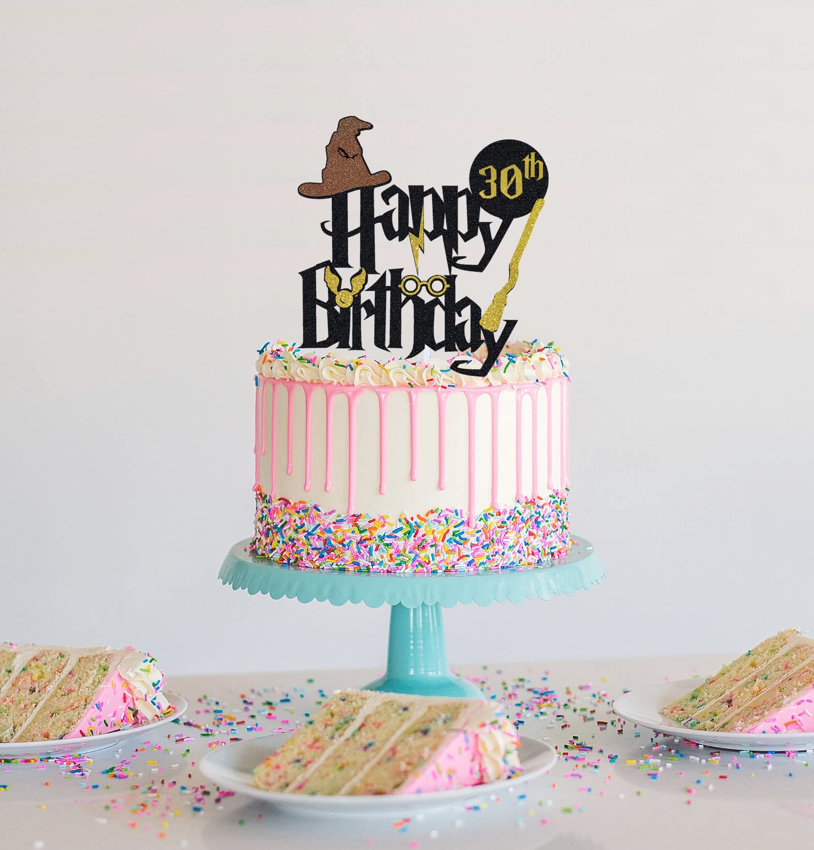 Wizard 30th Cake Topper, Boy and Girl 30 Happy Birthday Party Decoration - Black (5th-50th)
